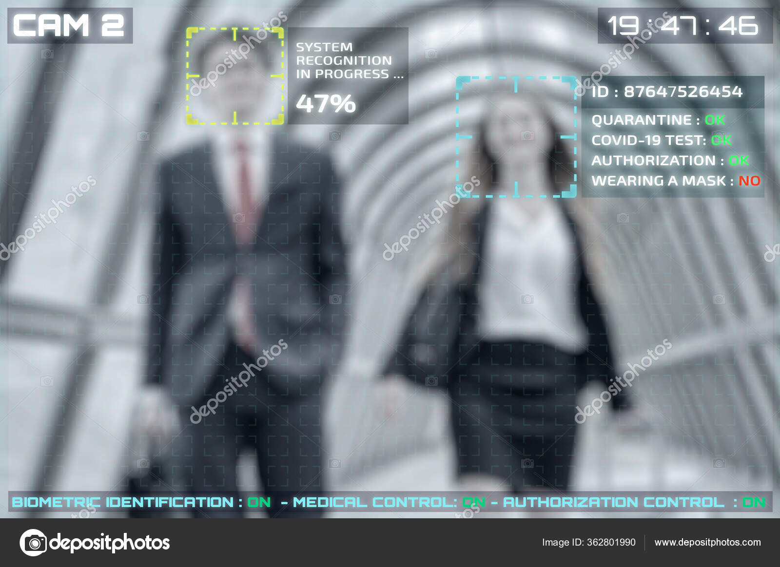 Cctv Facial Recognition Simulation People Covid Test Verification ...
