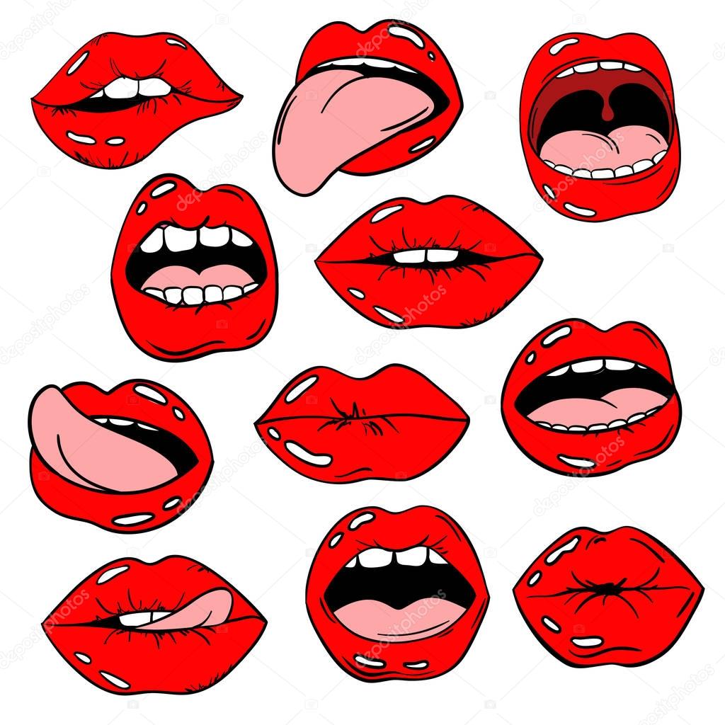 Set Of Female Lips Icons In Pop Comic Style — Stock Vector © Annykos