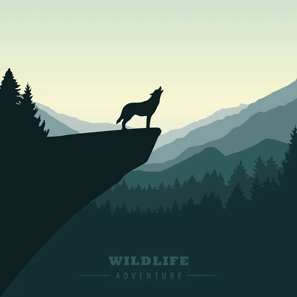 Wolf on a cliff howls at full moon blue nature landscape Stock Vector ...