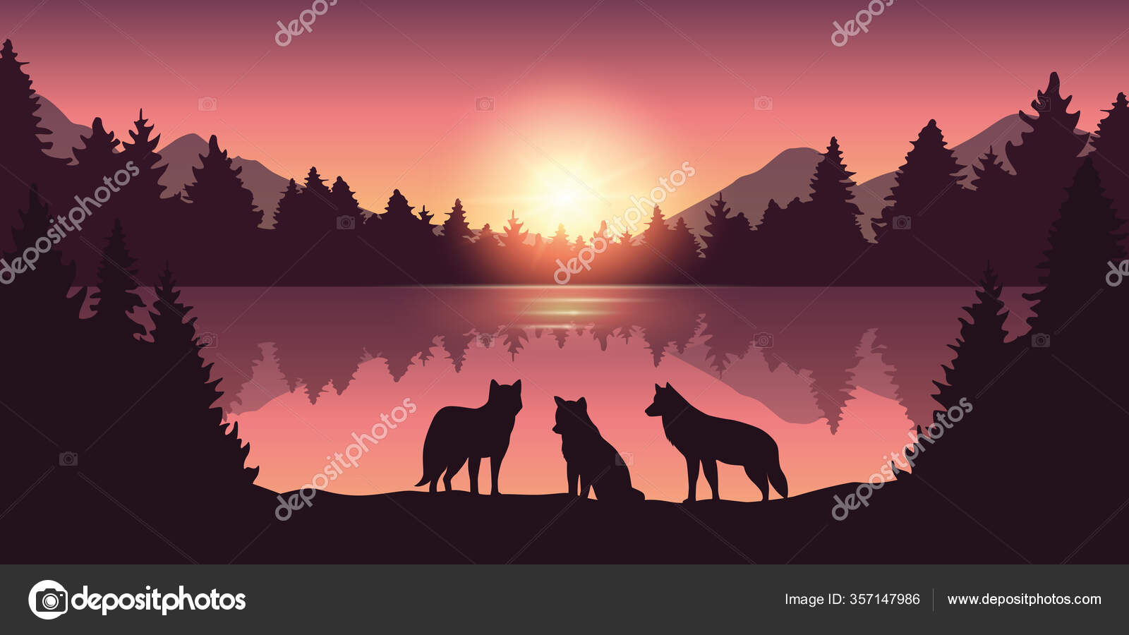 Wolf Pack Howling Silhouette