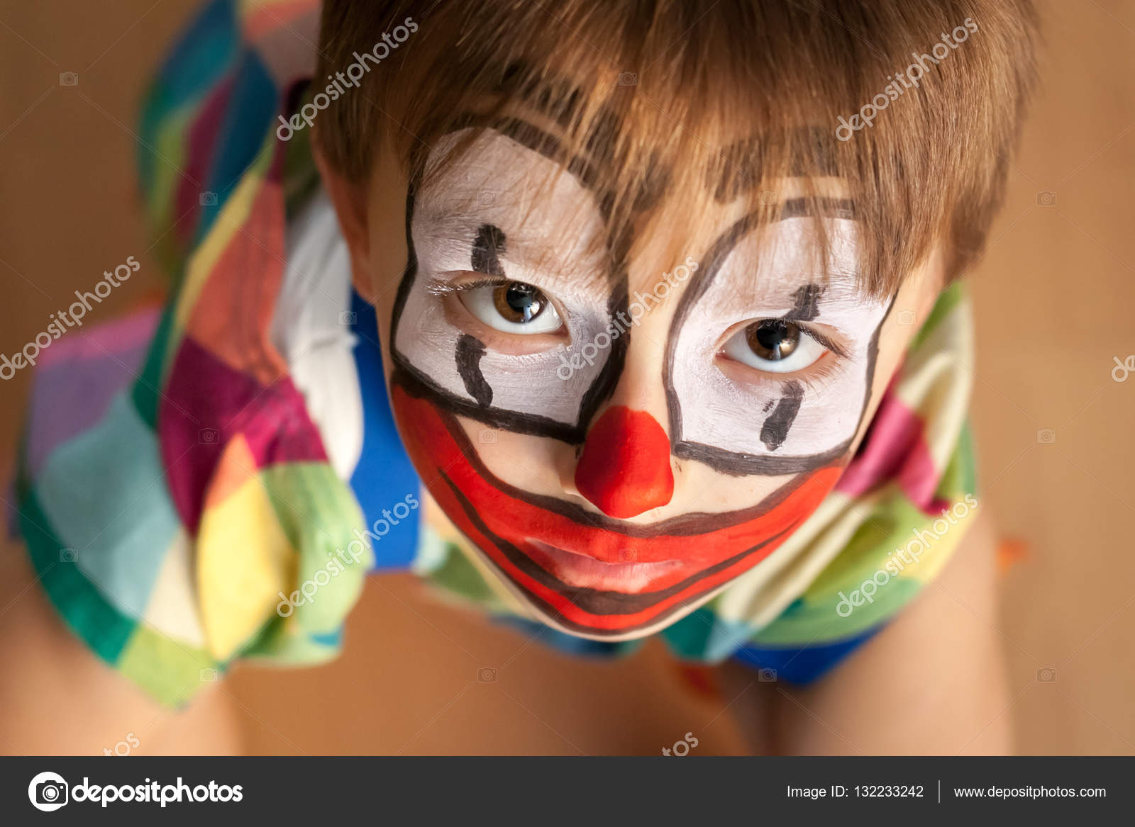 Little boy masked as clown with a sad face — Stock Photo © selitbul ... Little boy masked as clown with a sad face — Stock Photo © selitbul ...
