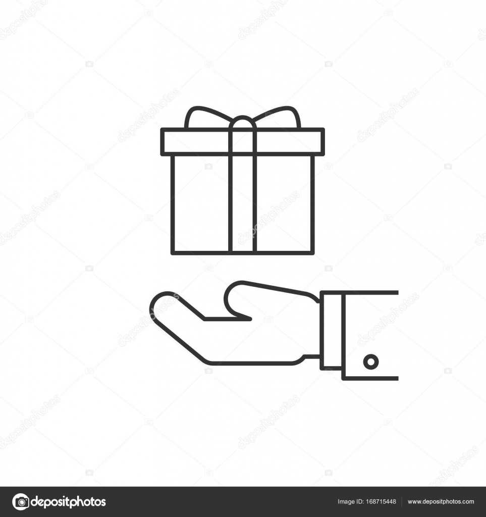 Gift box on hand line icon Stock Vector Image by ©Pixelalex #168715448