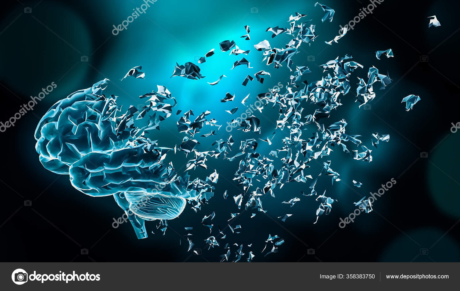 Human Brain Disintegrating Breaking Apart Rendering Illustration Memory ...
