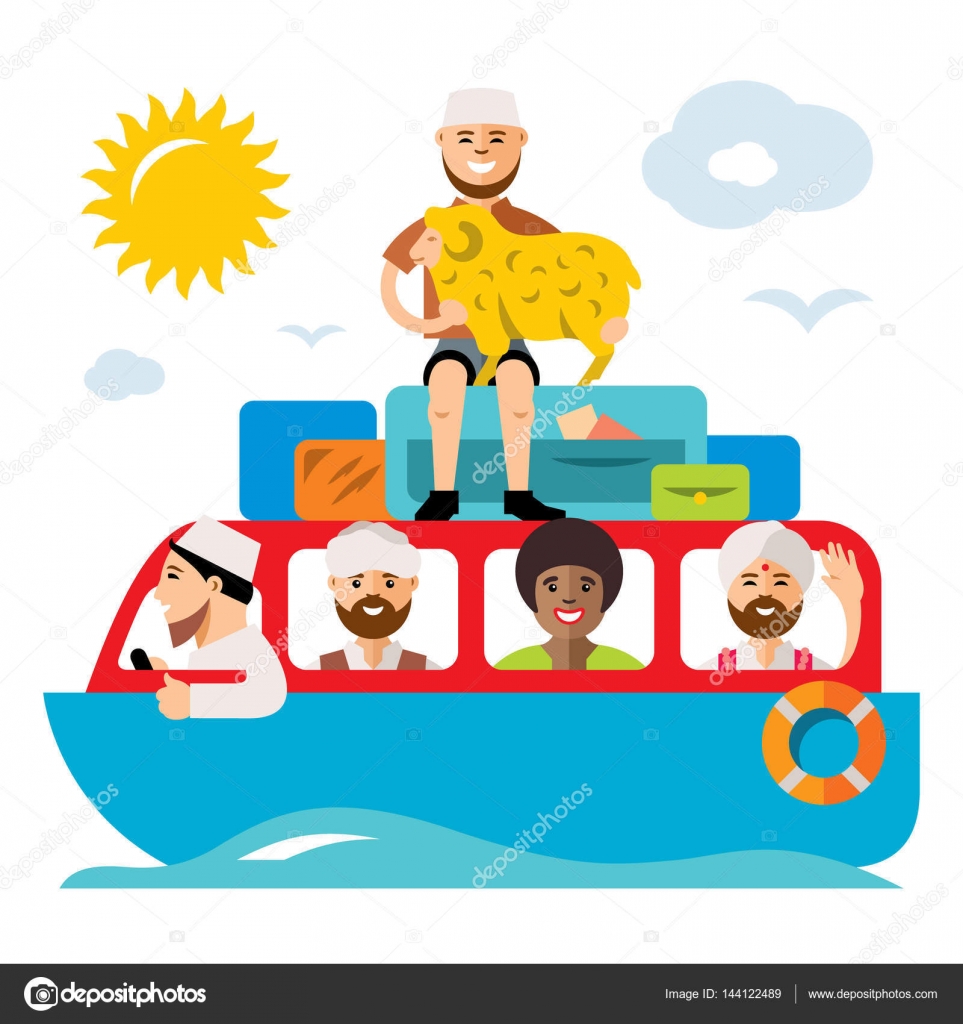 Vecctor Refugee migrants boat. Illegal migration. Flat style colorful ...