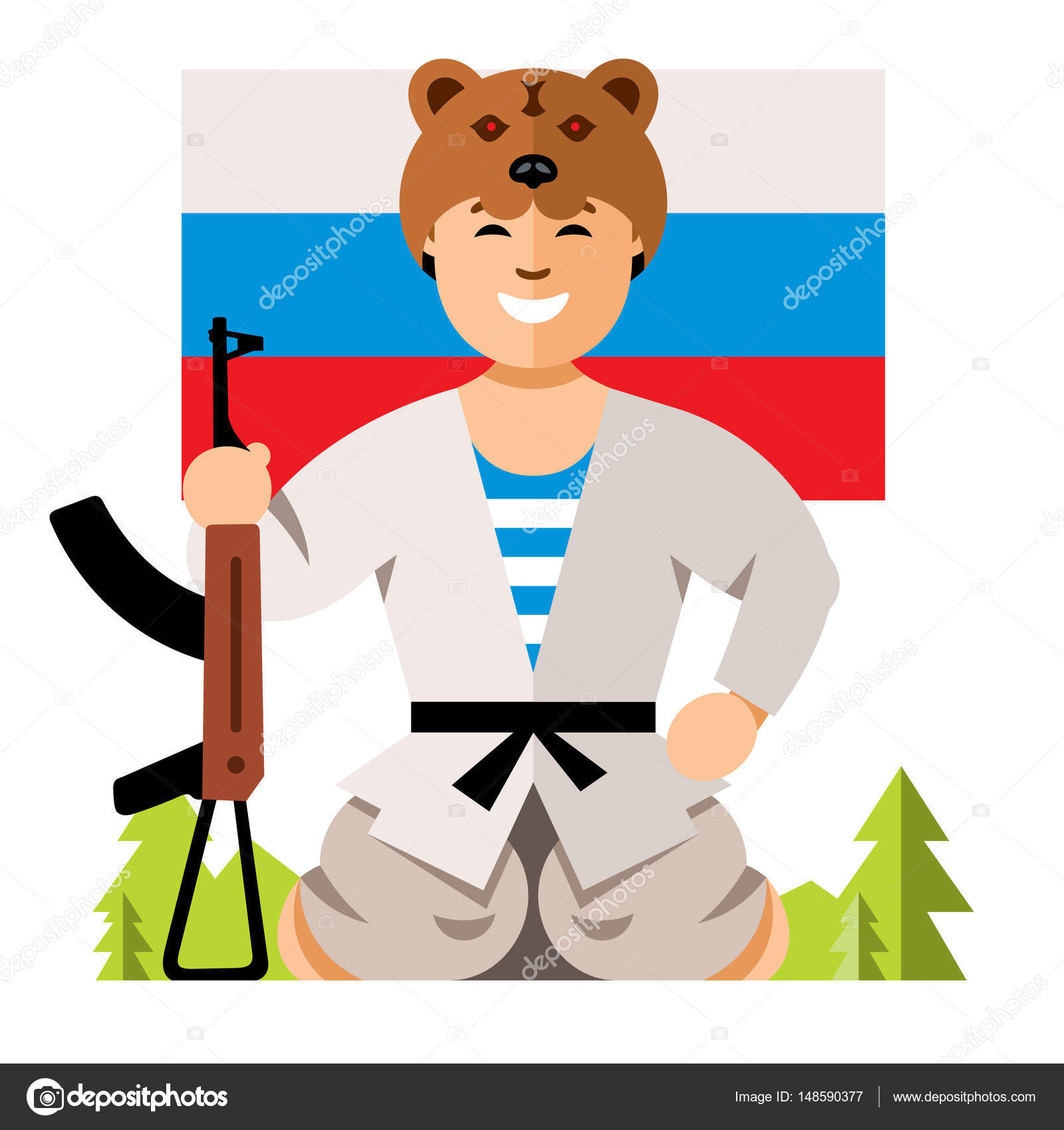 Vector Russian Soldier Humor Concept. Estilo plano colorido ilustración de dibujos animados ...