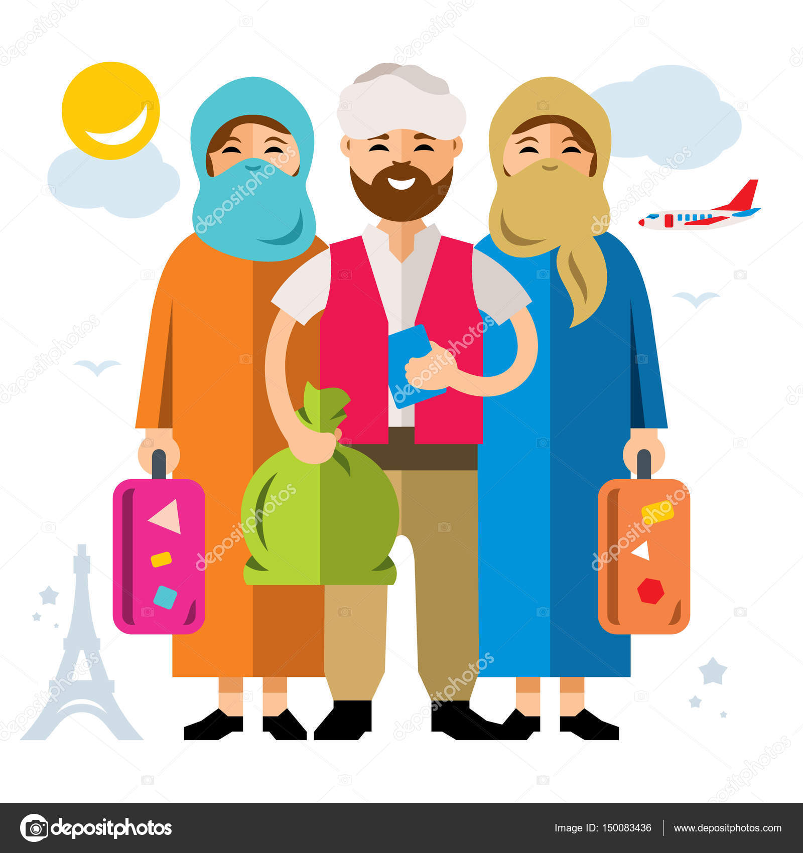 Vector Refugee migrants family. Illegal migration. Flat style colorful ...