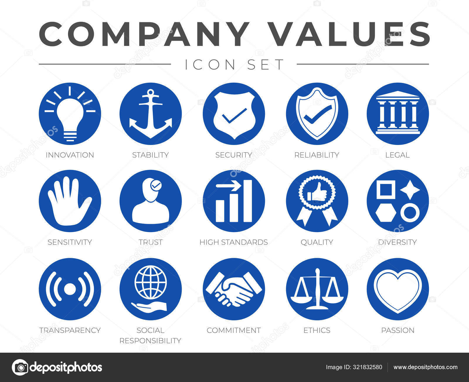 Business Company Values Round Icon Set. Innovation, Stability, S Stock ...