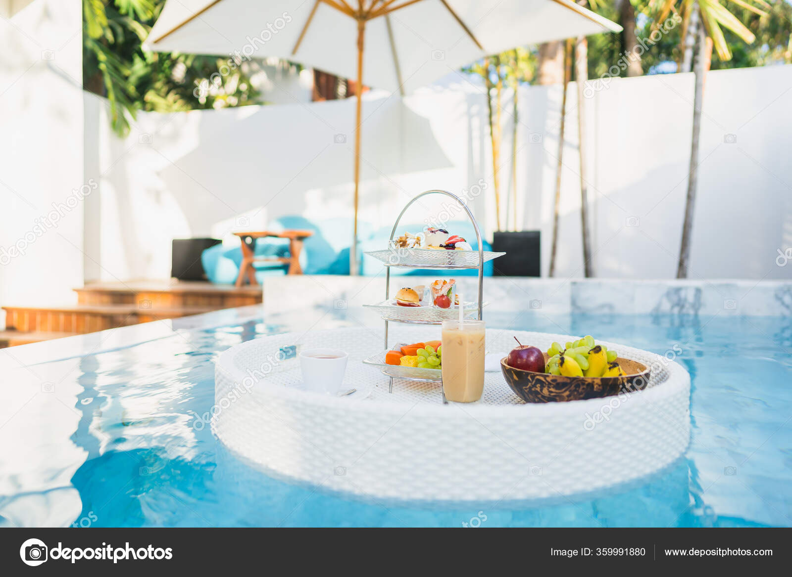 Breakfast Afternoon Tea Set Floating Swimming Pool Hotel Resort Stock ...