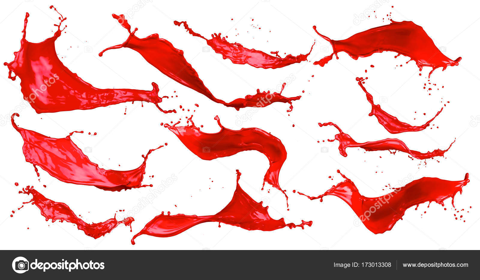 Abstract Red Color Splash Set Isolated White Background Stock Photo by ...