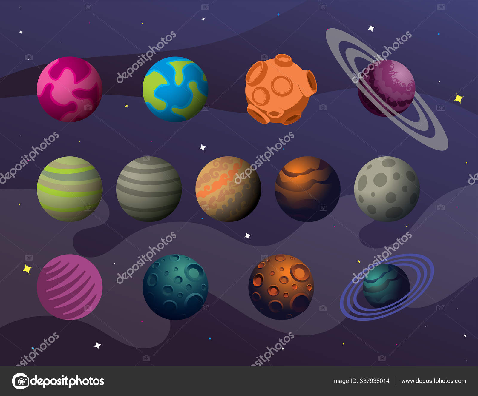 Set Color Planets Cosmic Background Vector Illustration Stock Vector ...