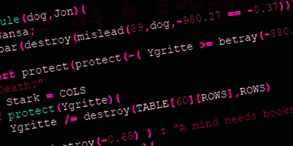 Software developer programming code. Abstract modern virtual computer script. Work of software ...