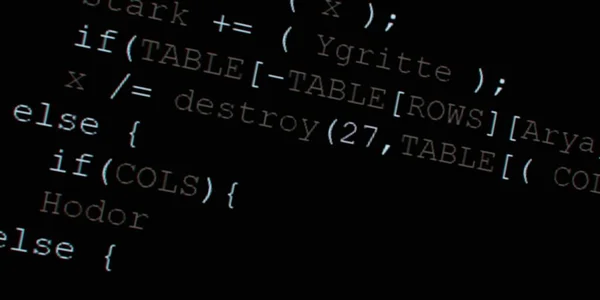 Software developer programming code. Abstract modern virtual computer script. Work of software ...