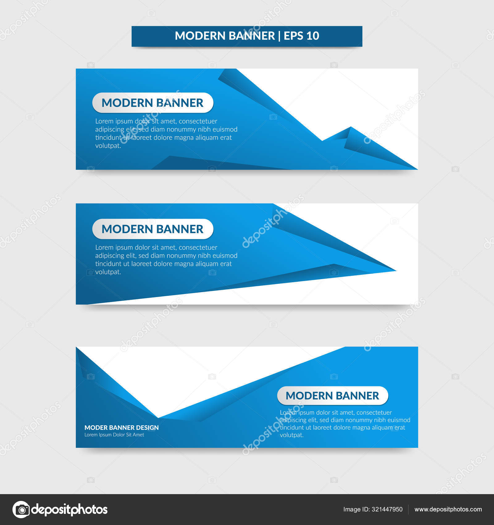 Paper peel terlihat modern perusahaan biru banner desain set. Templat ...