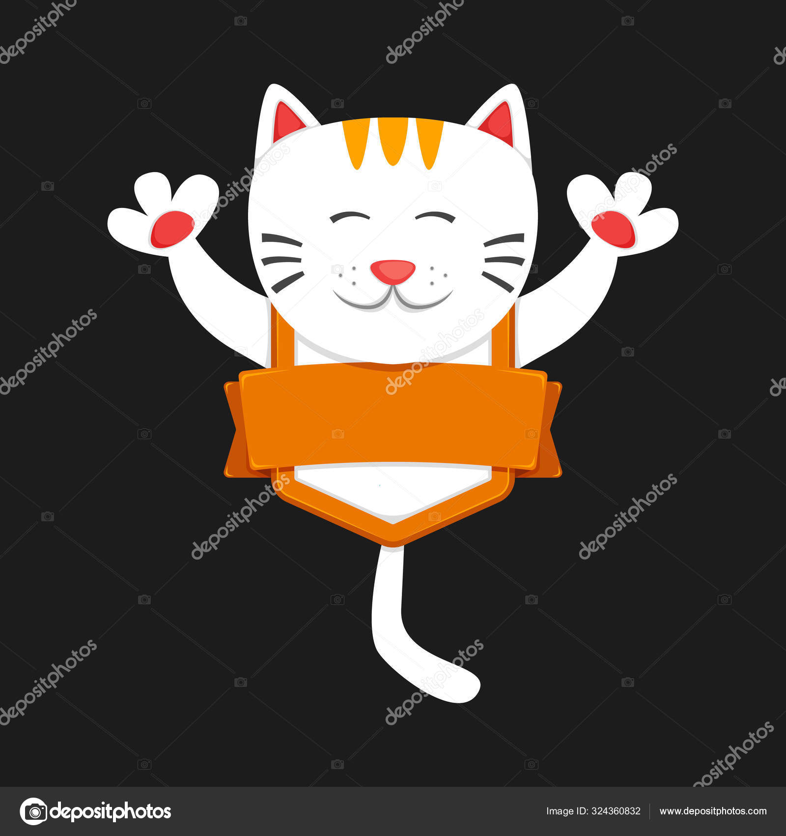 Golden happy cat emblem badge logo with blank banner illustration Stock ...
