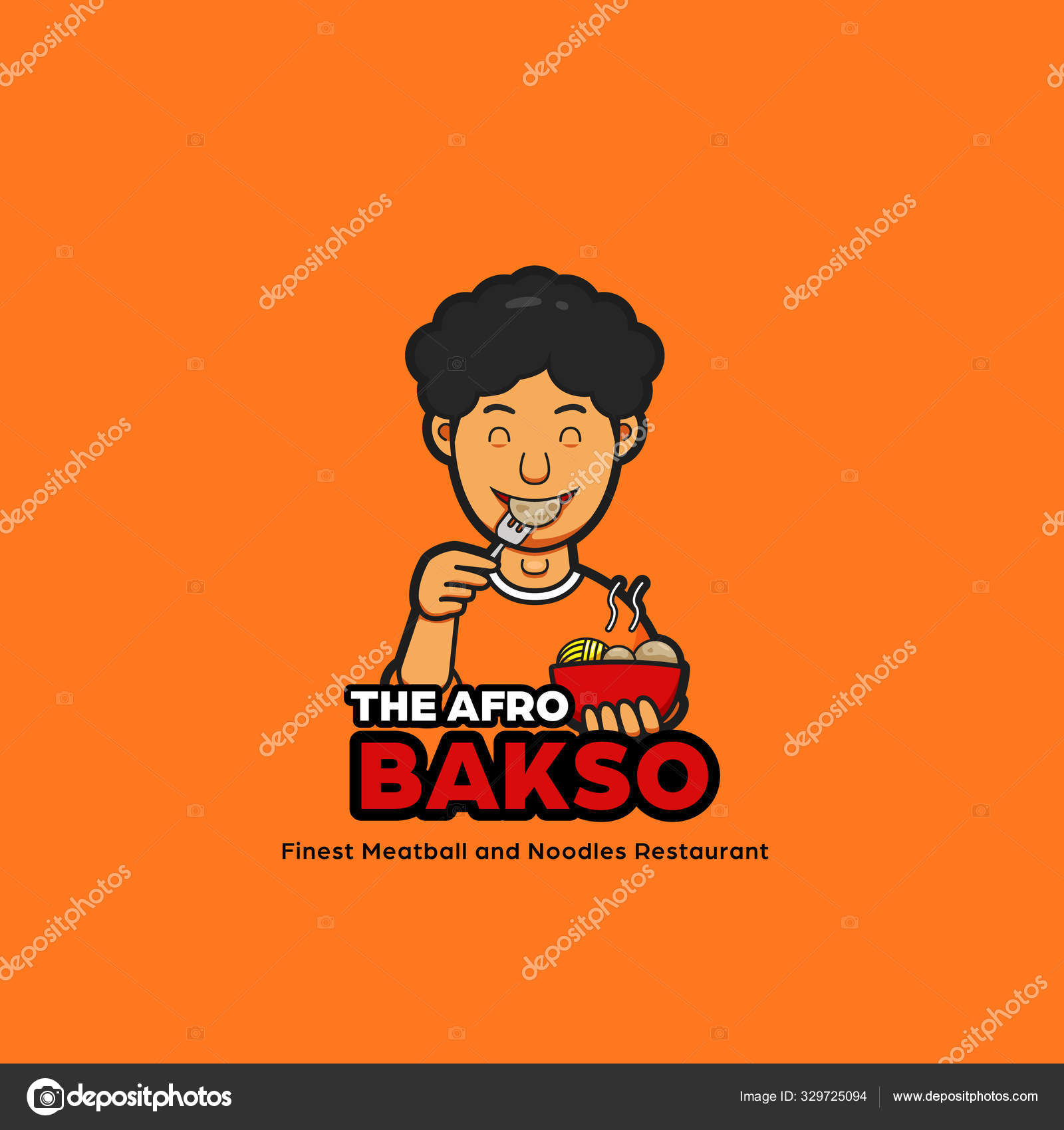 Mie bakso afro logo maskot dengan karakter rambut afro laki-laki makan ...