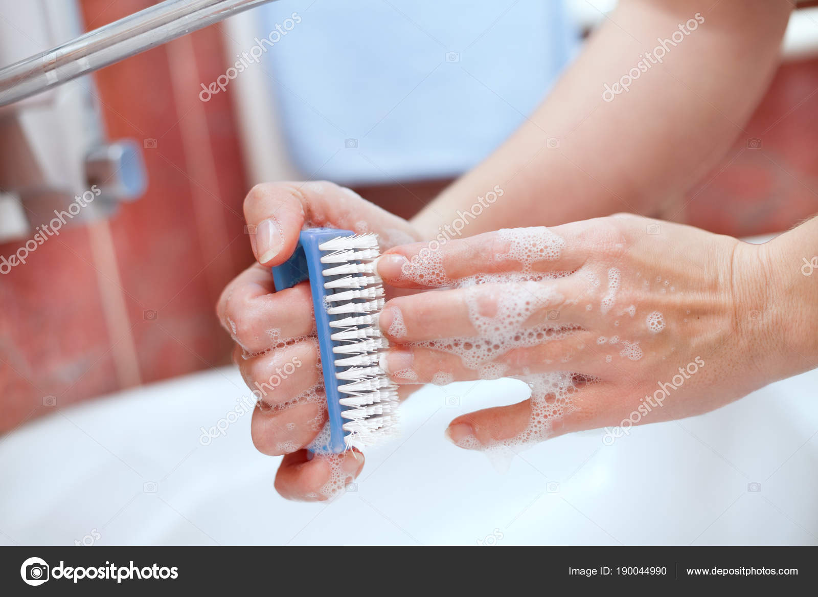 Washing hands and cleaning nails with brush ⬇ Stock Photo, Image by ...