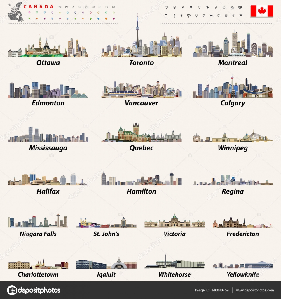 Canada largest cities and all states capitals skylines Stock Vector ...