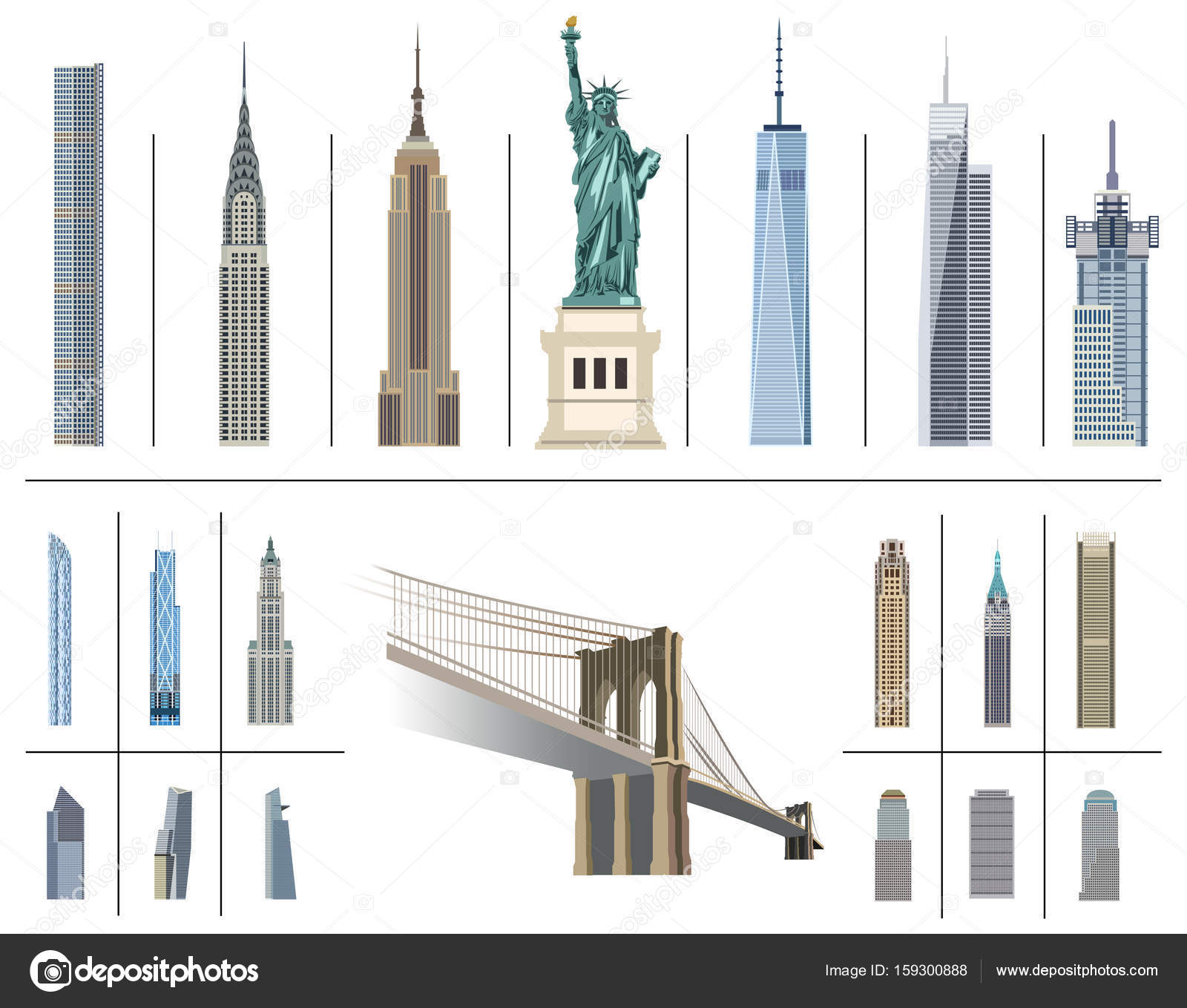 Vector collection of New York city landmarks Stock Vector Image by ...