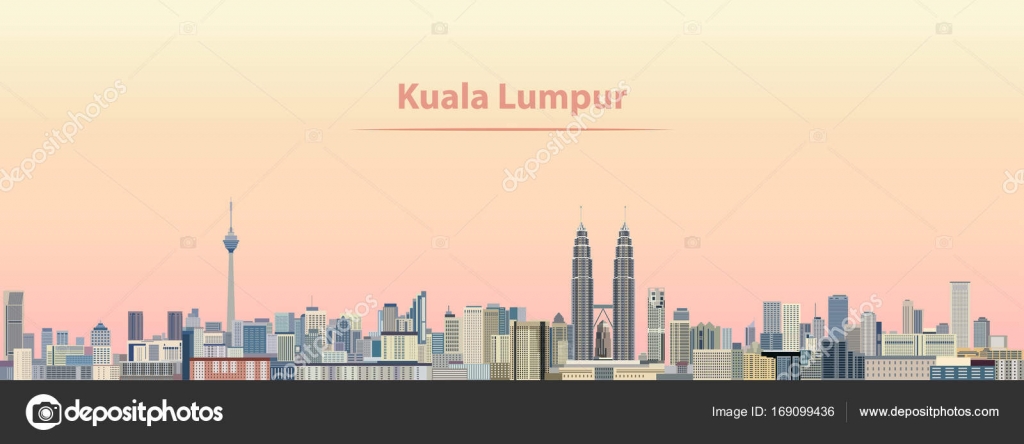 Vector illustration of Kuala Lumpur city skyline at sunrise Stock ...