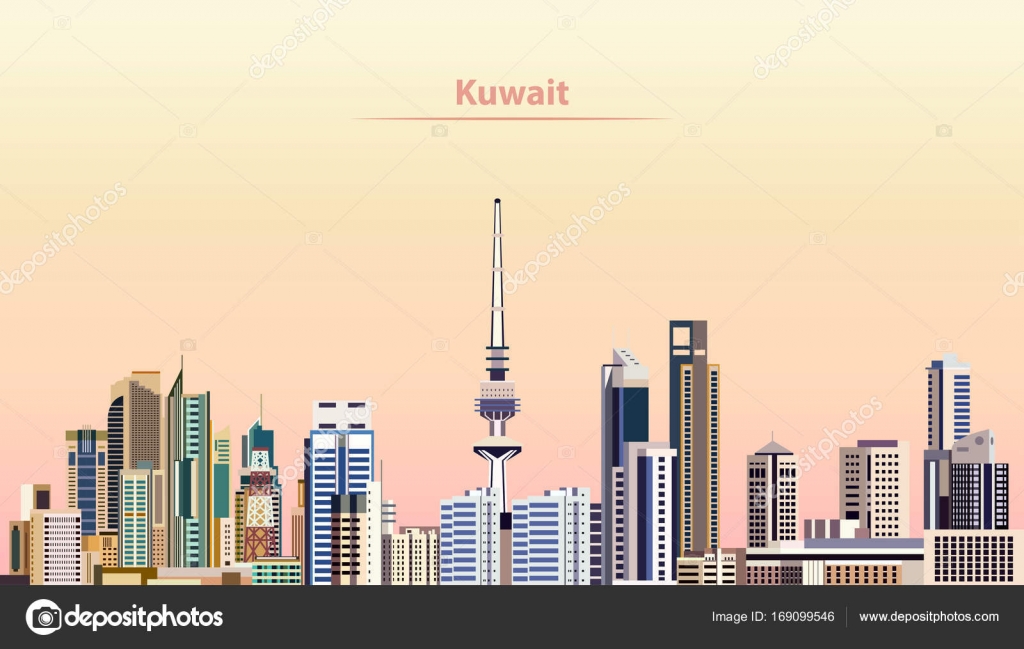 Vector illustration of Kuwait city skyline at sunrise Stock Vector by ...