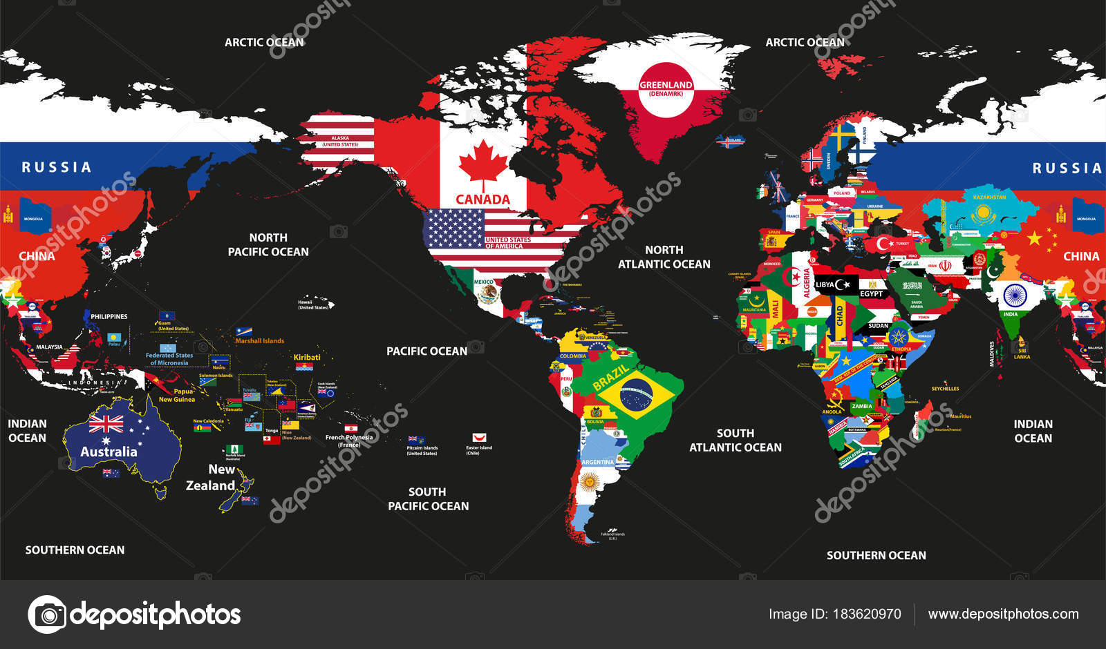 Mapa De Mundo Detalhado Com Todos Os Nomes Dos Países Fotografia De