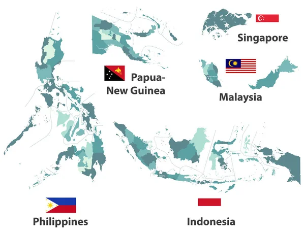 Vector Collection Asian Countries Maps Combined Flags Political Map ...