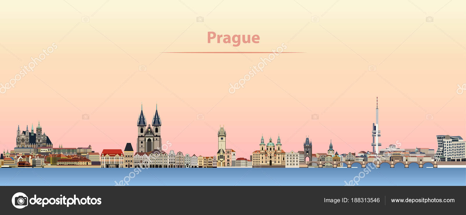 Prague Vector City Skyline Sunrise Stock Vector by ©Jktu_21 188313546