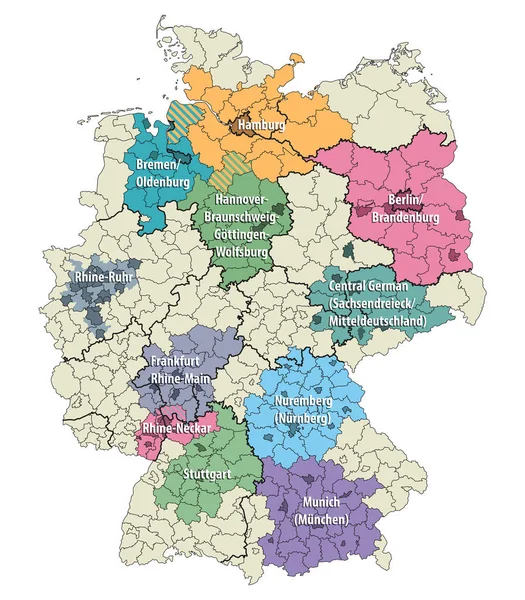 Germany map (colored by states and administrative districts) with ...