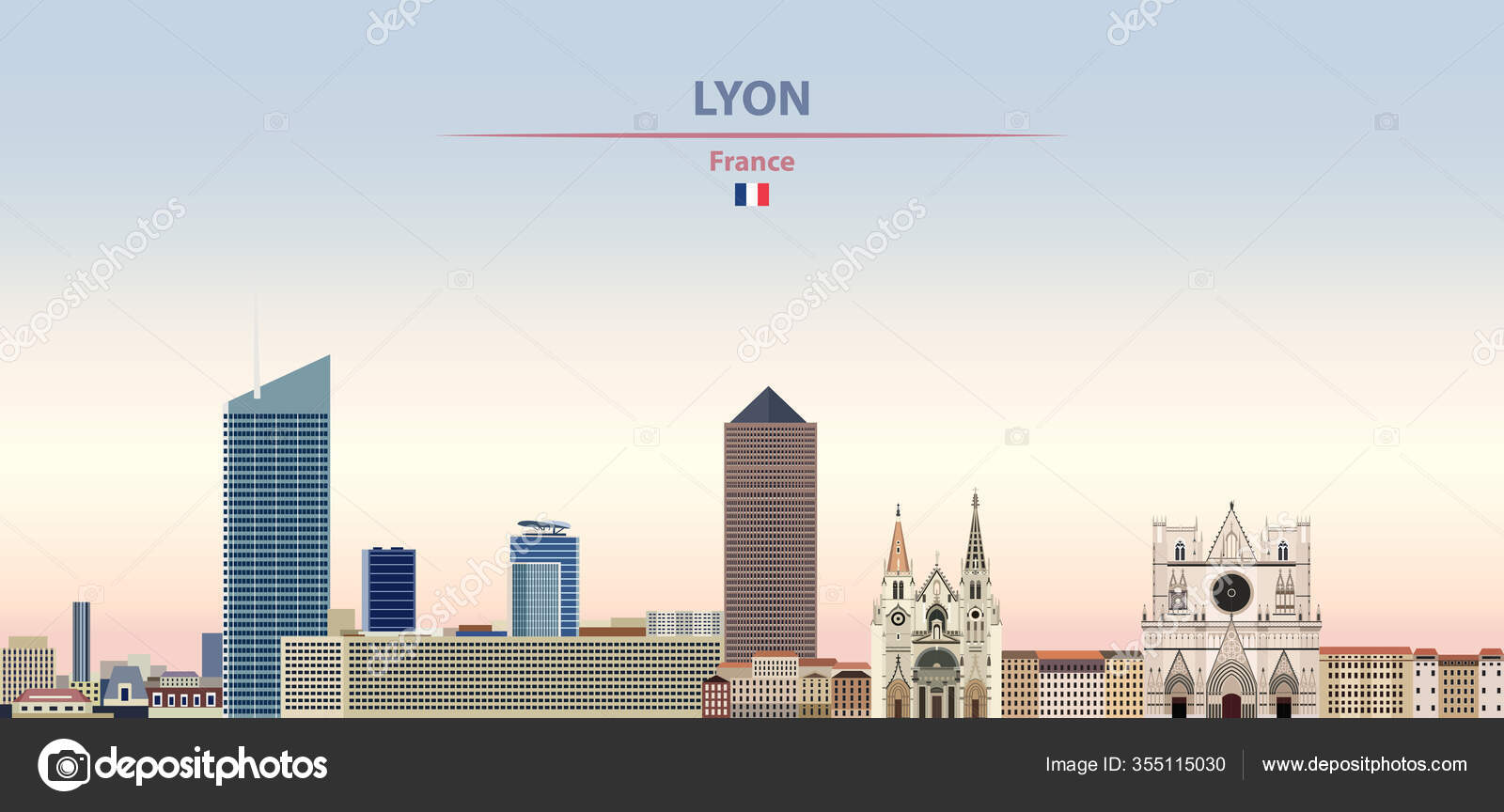 Vector Illustration Lyon City Skyline Colorful Gradient Beautiful ...