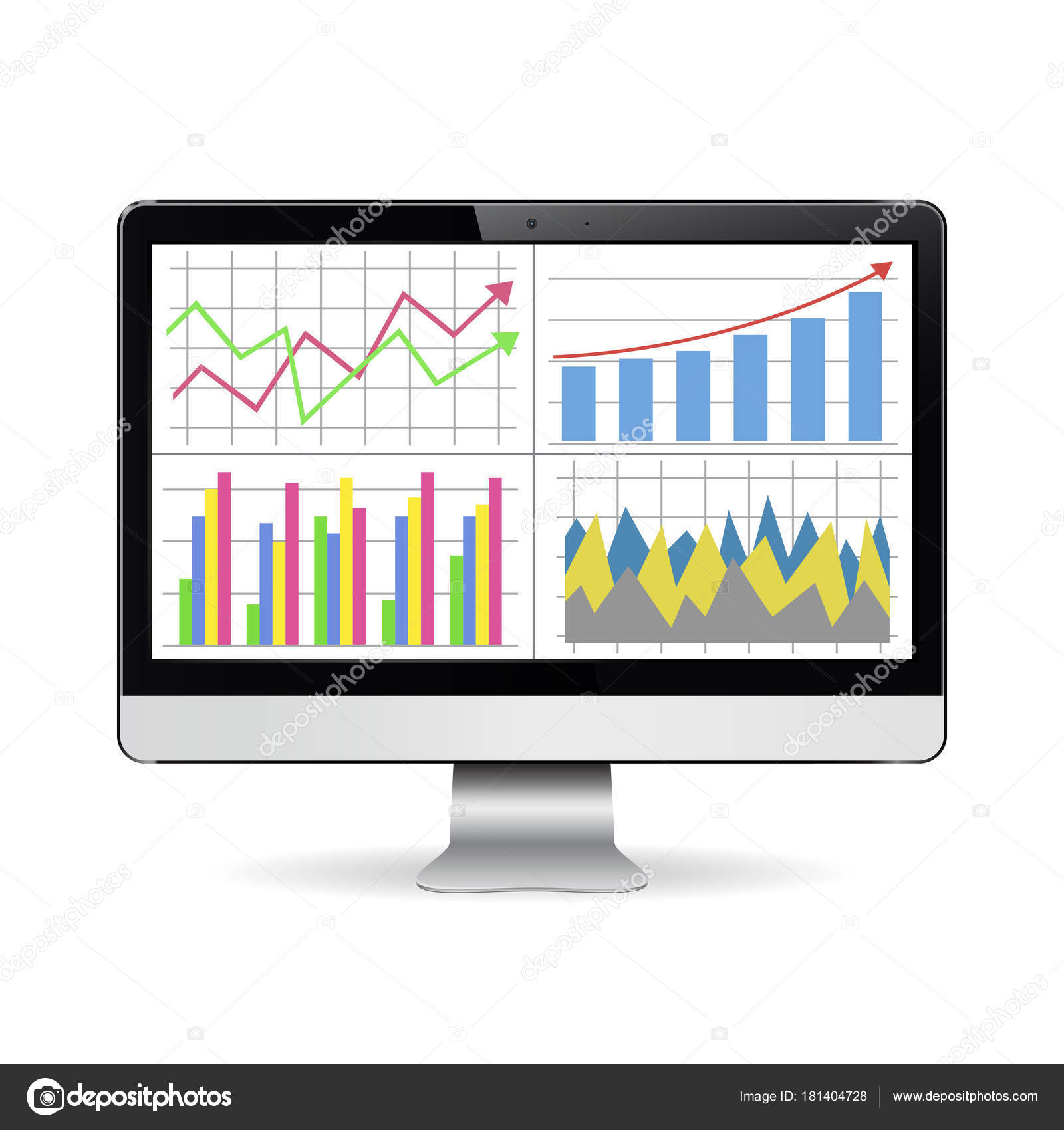 Pantalla de ordenador con gráficos y gráficos financieros vector ...