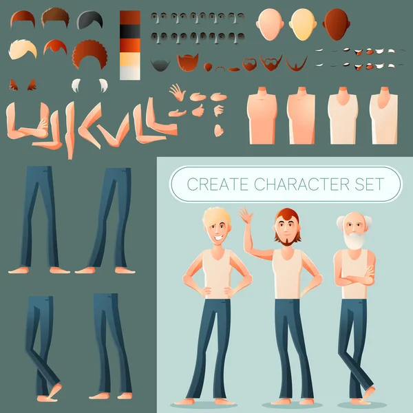 Set of vector cartoon illustrations for creating a character ...