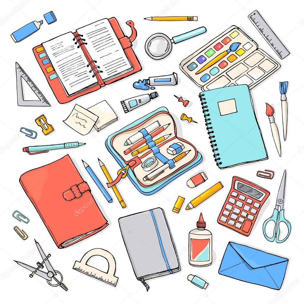 Vector sketchy stationary set isolated on white — Stock Vector © schiva ...