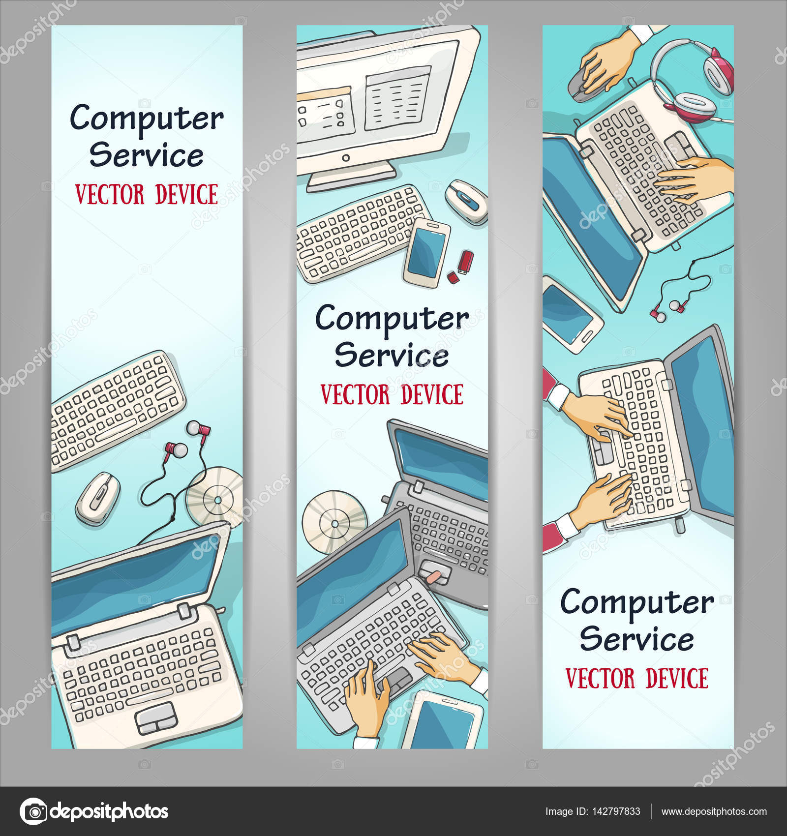 Illustration set of design banners for computer services, business, e ...