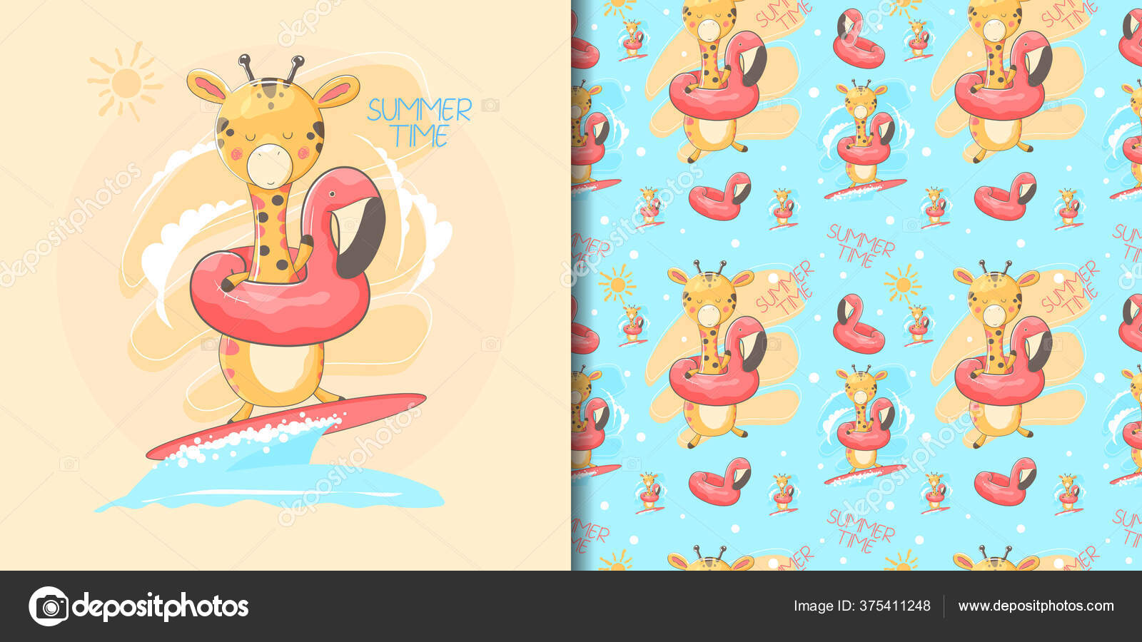 Hand Drawn Cute Giraffe Summer Time Stock Vector Image by ©maniacvector ...