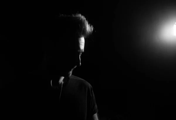 Dramatic Profile Portrait Male Person Dark Background Stock Photo by ...