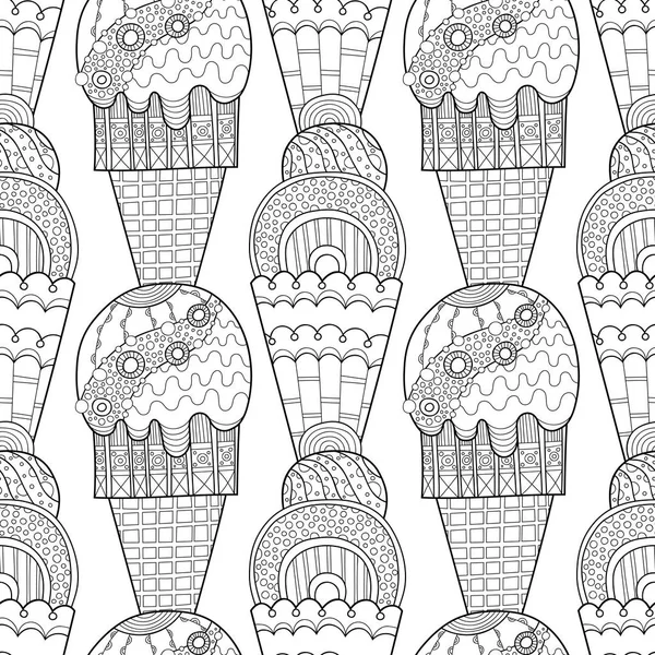 Ice cream, dessert. Black and white illustration for coloring book ...