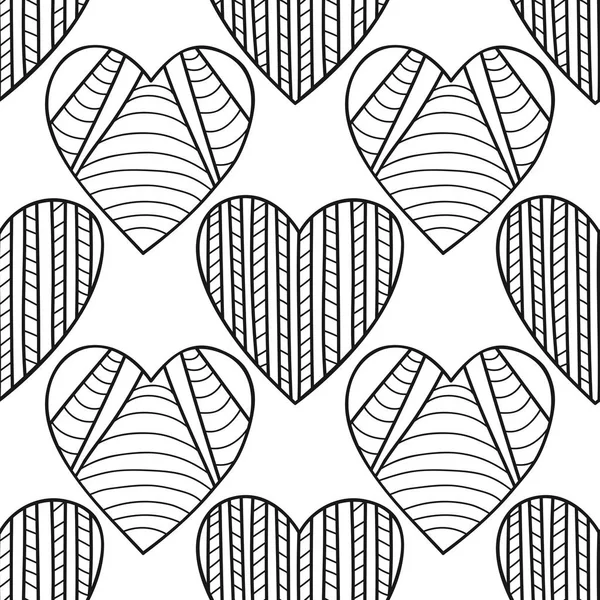 Decorative Hearts Black White Illustration Coloring Book Page Seamless ...