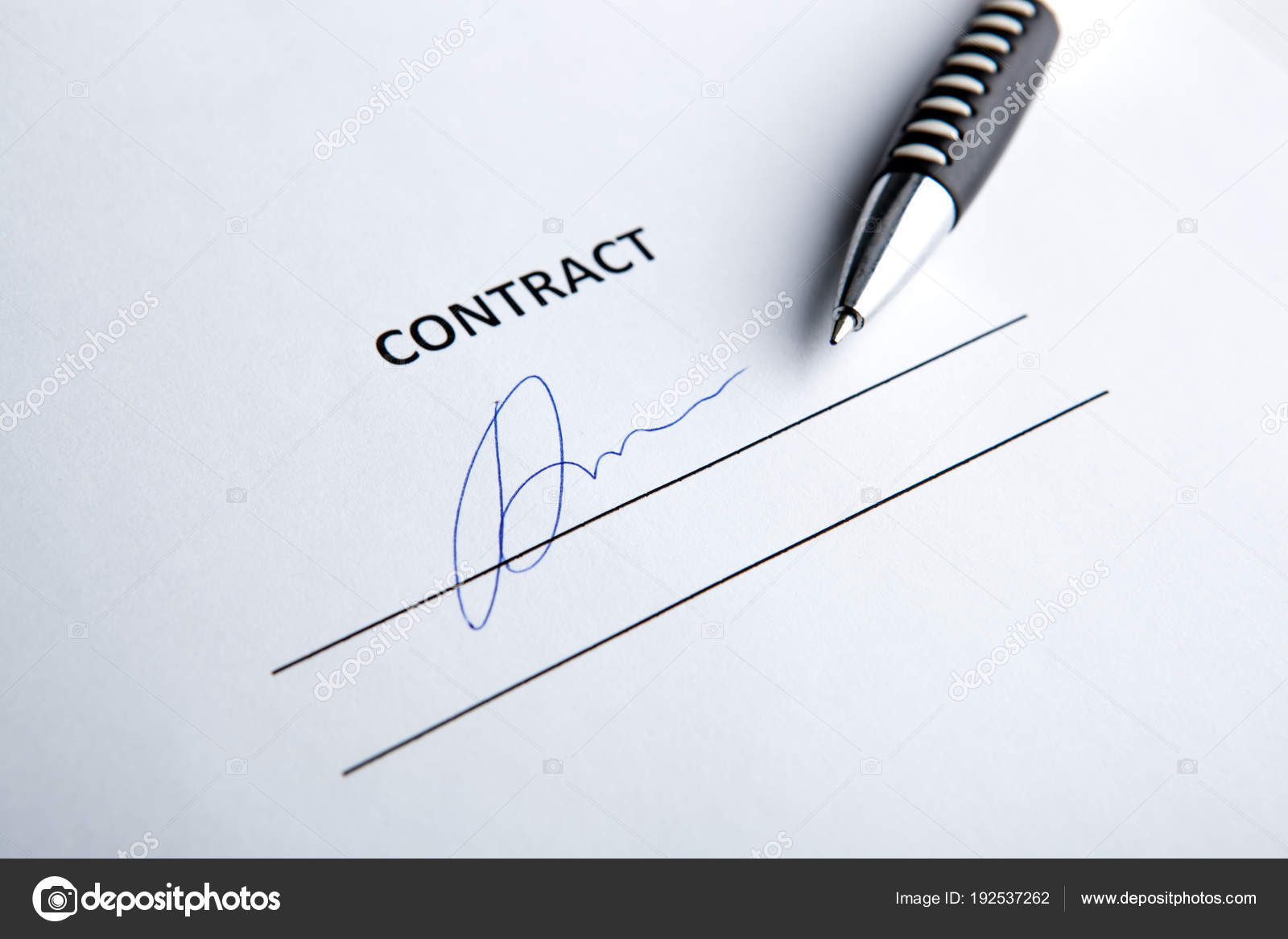 One document with a place for a signature and a pen — Stock Photo ...