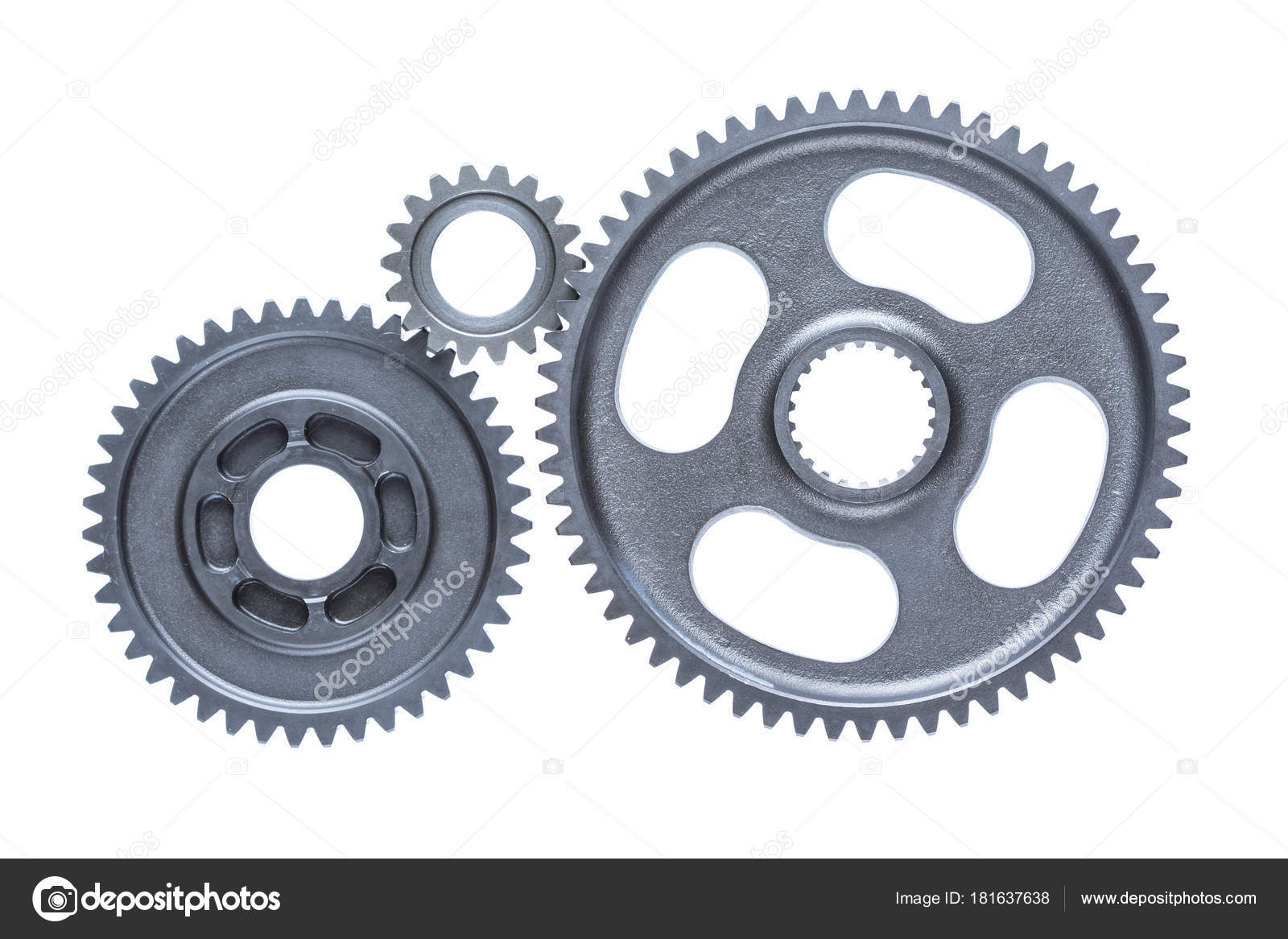 Three Large Metal Gears Linked Together Plain White Background — Stock ...