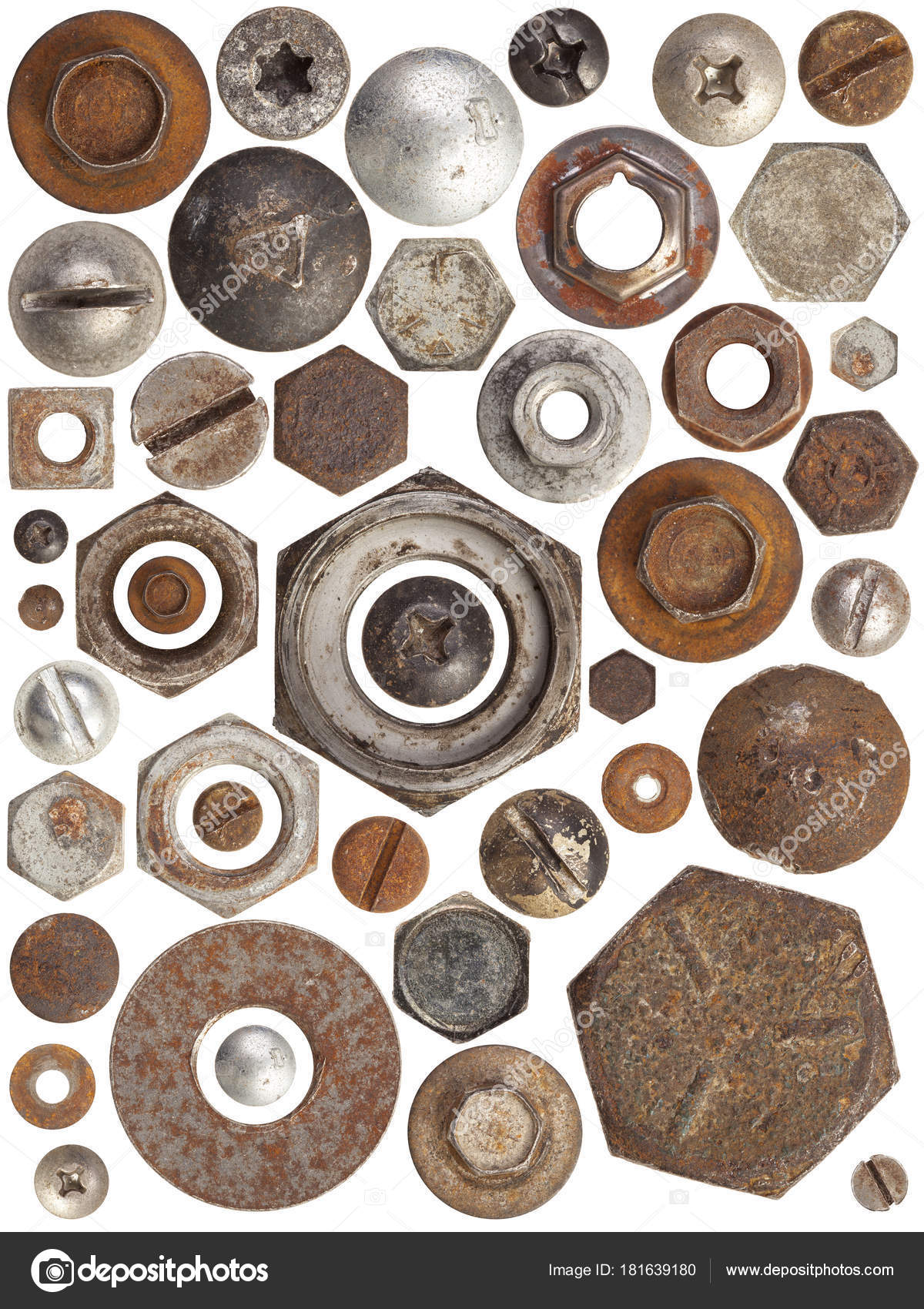 Huge Collection Rusty Bolts Screws Nuts White Background Excellent ...