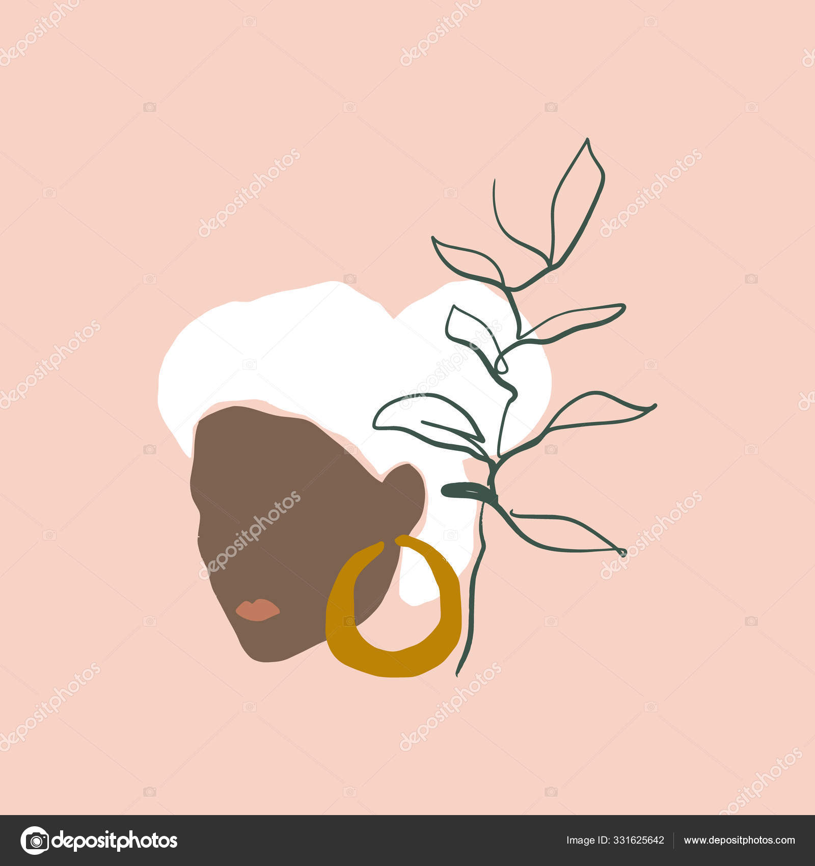 Moderne Boho Pastel Terracotta Collage Linje Tegning Afrikansk Sort ...