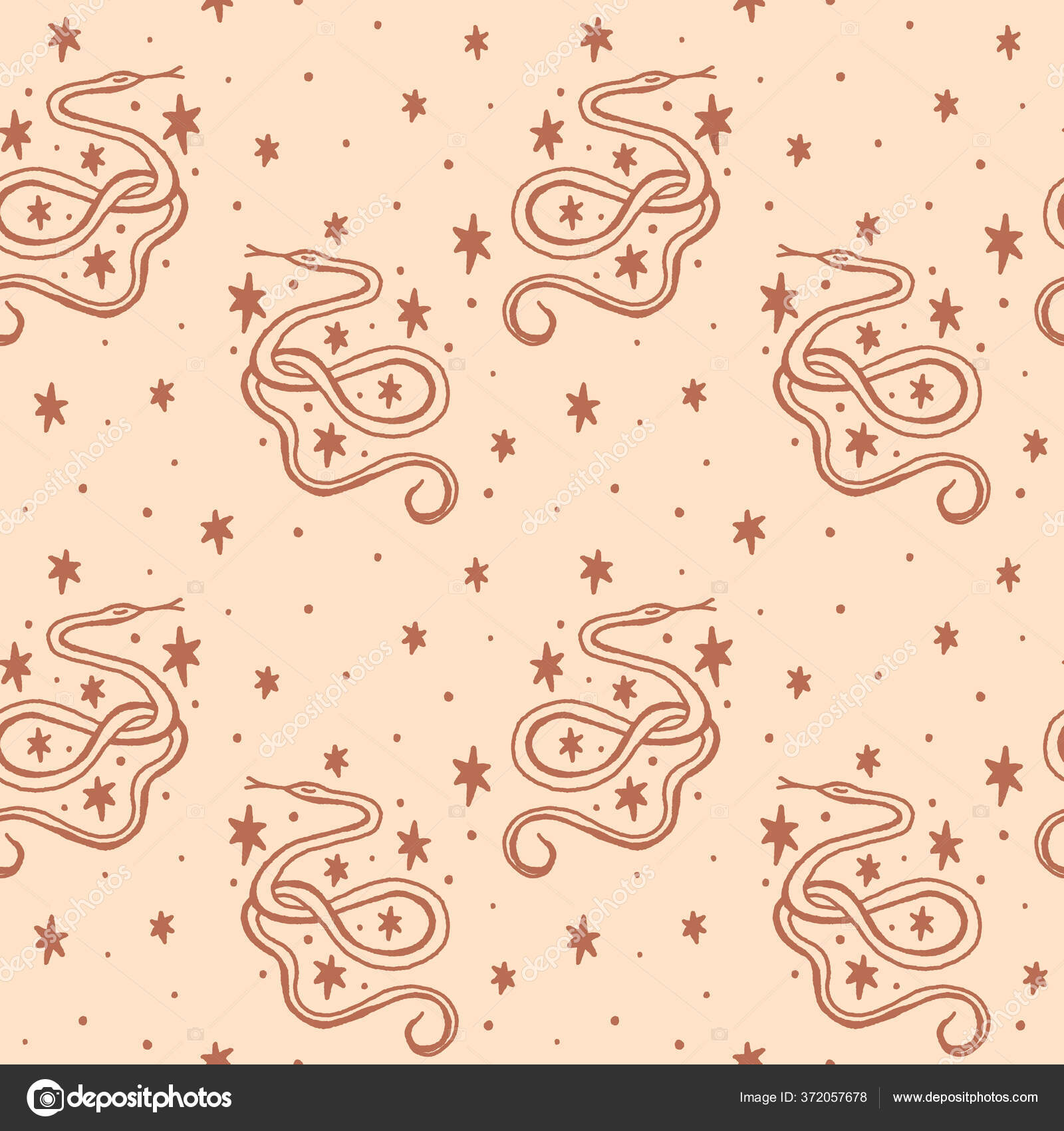 Magical cute snakes seamless pattern. Magic boho style. Vector art ...