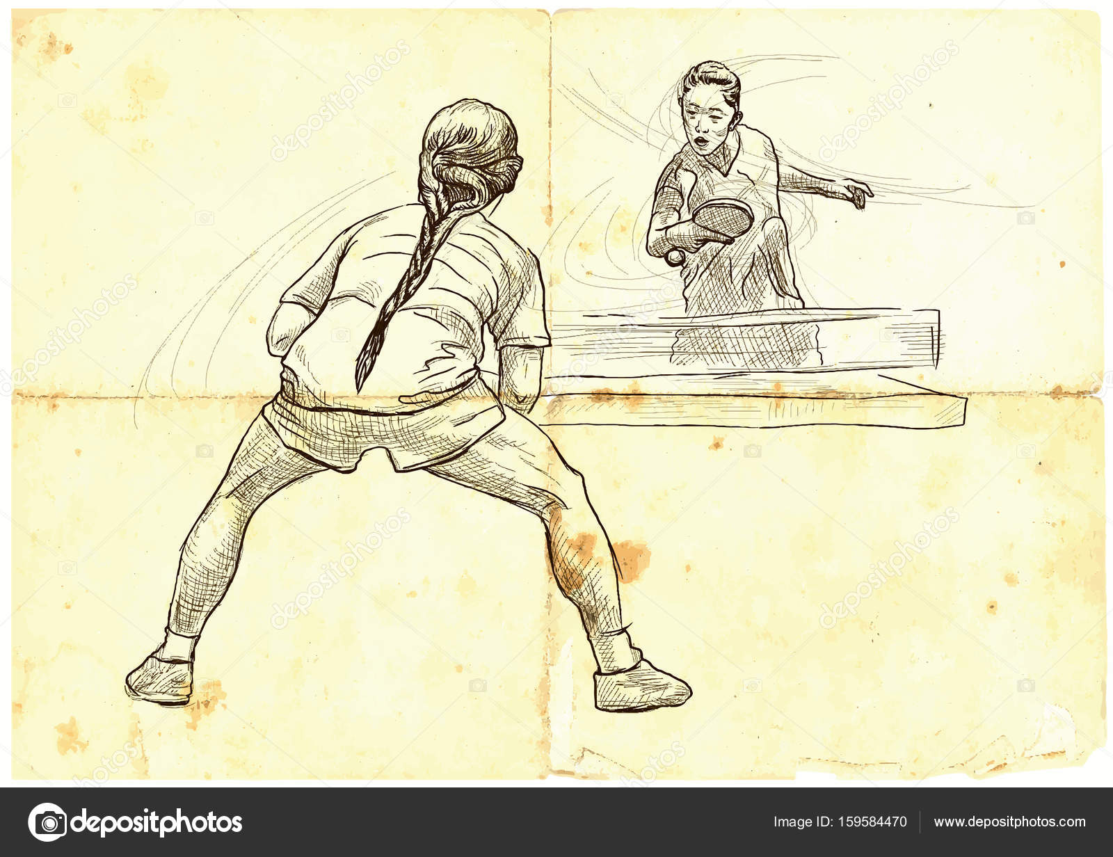 Sport, Table tennis, Ping-Pong. An hand drawn, line art, picture Stock ...