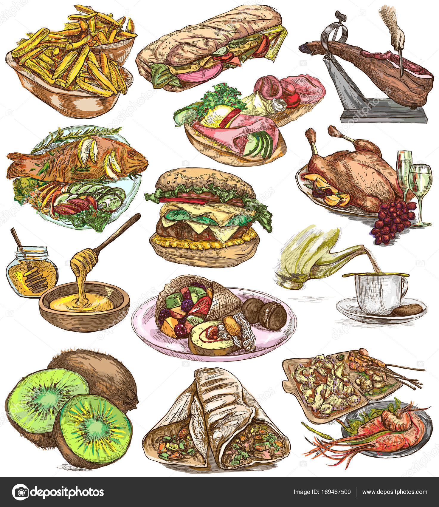 Food. Freehands, hand drawn collection. Line art. Stock Photo by ©kuco ...