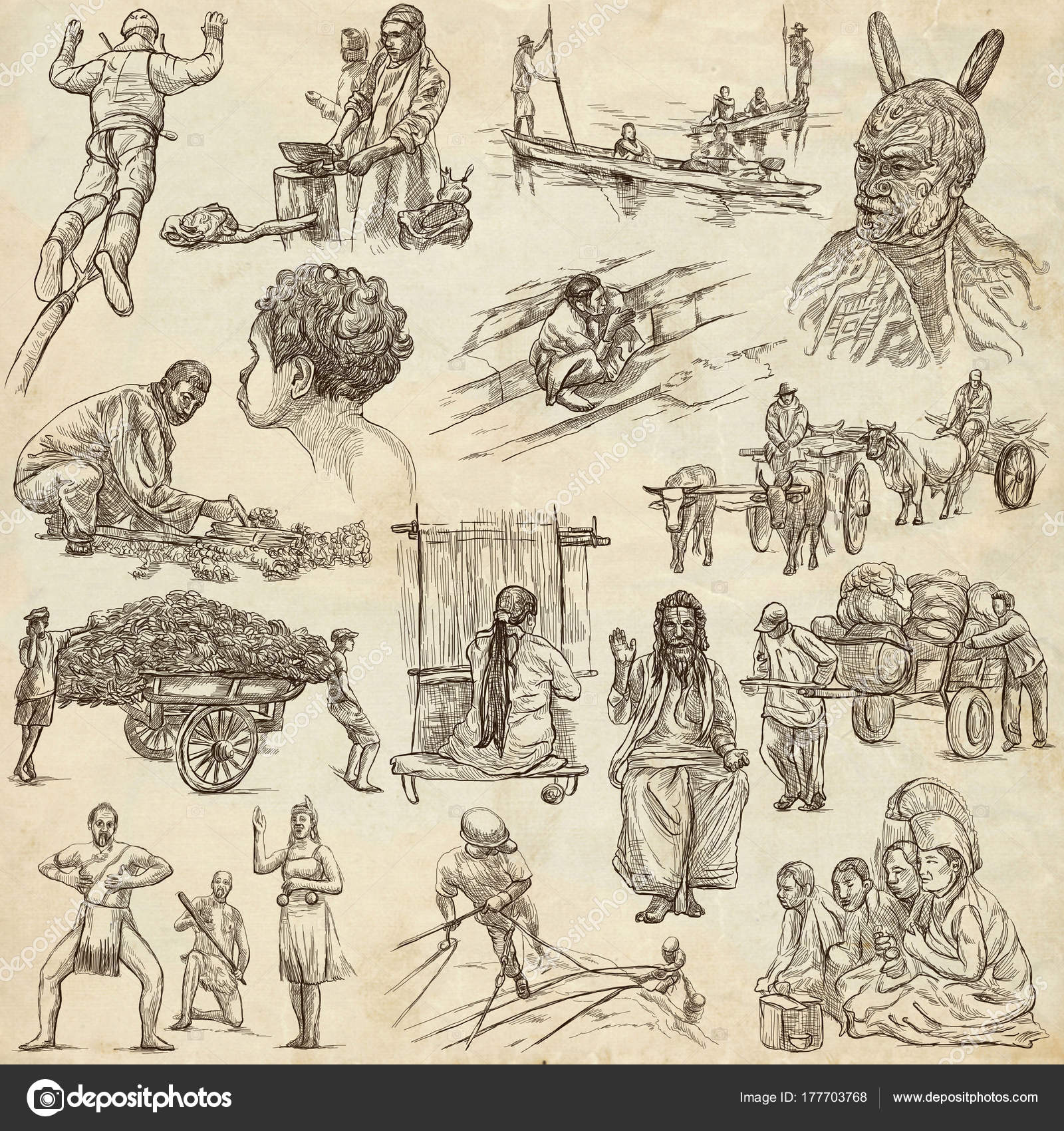 People - An hand drawn pack. Collection of Natives around the Wo Stock ...
