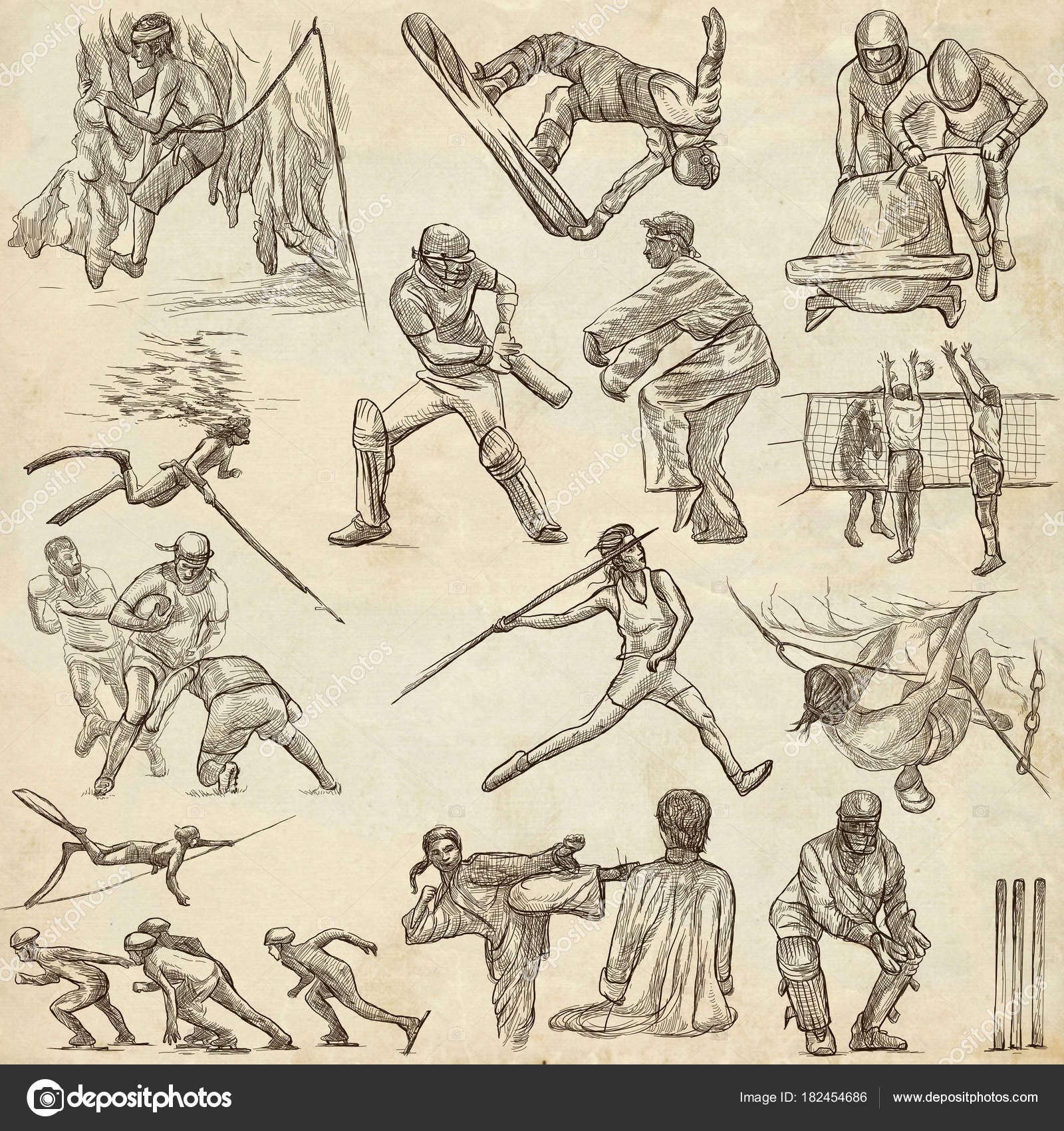 Sporting Events, Sport Mix - An hand drawn collection on old pap Stock ...