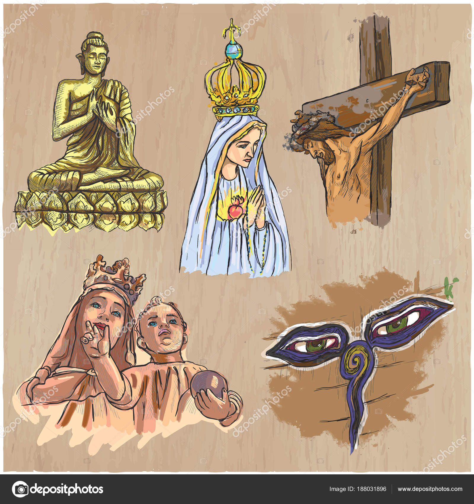 Religion around the world - an hand drawn vector Stock Vector Image by ...