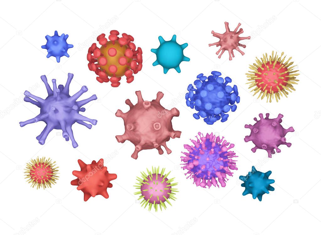 Diferentes tipos de virus, coronavirus, COVID-19, herpes. Fondo de ...