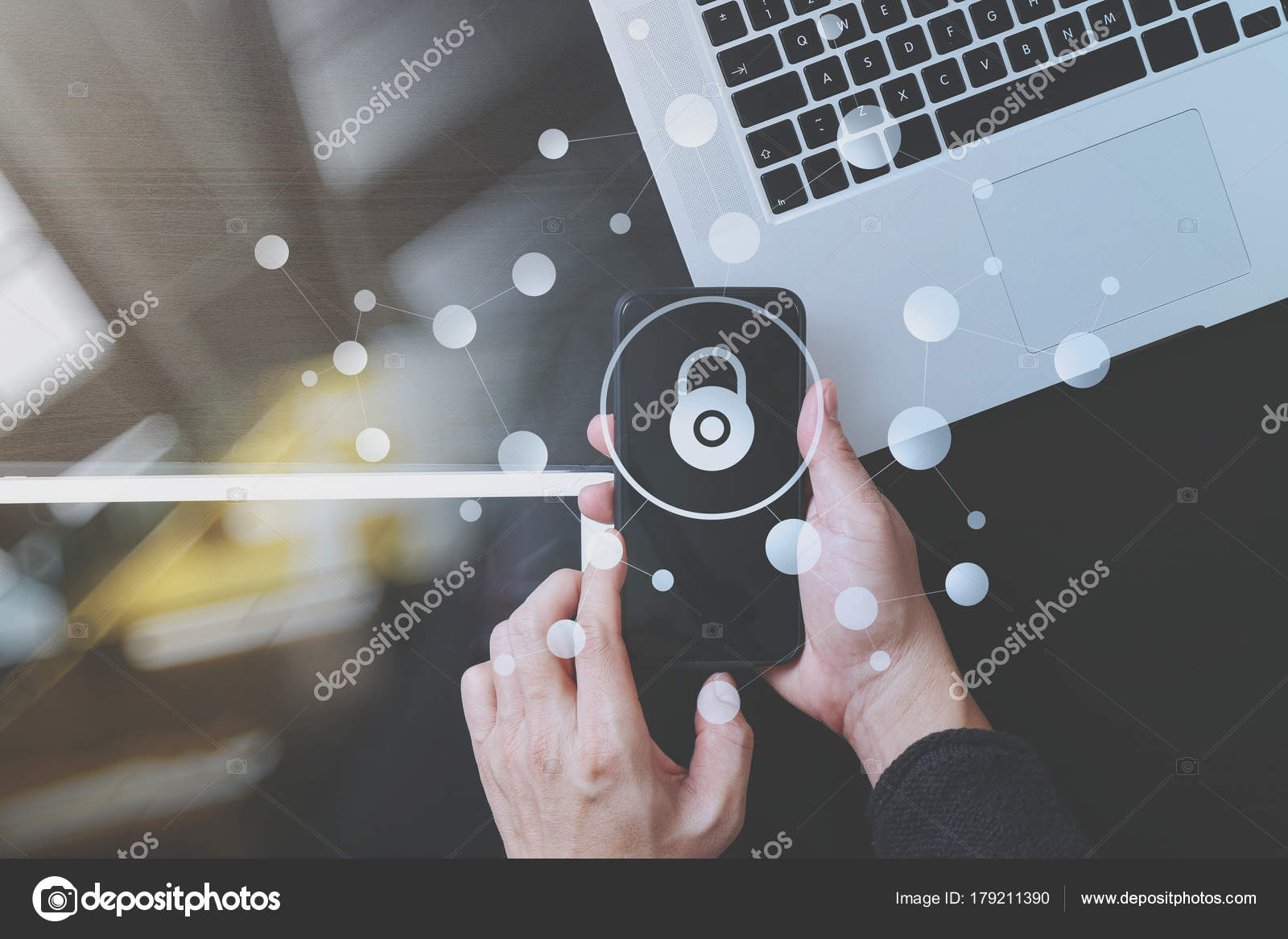 Cyber security internet and networking concept.Businessman hand Stock ...