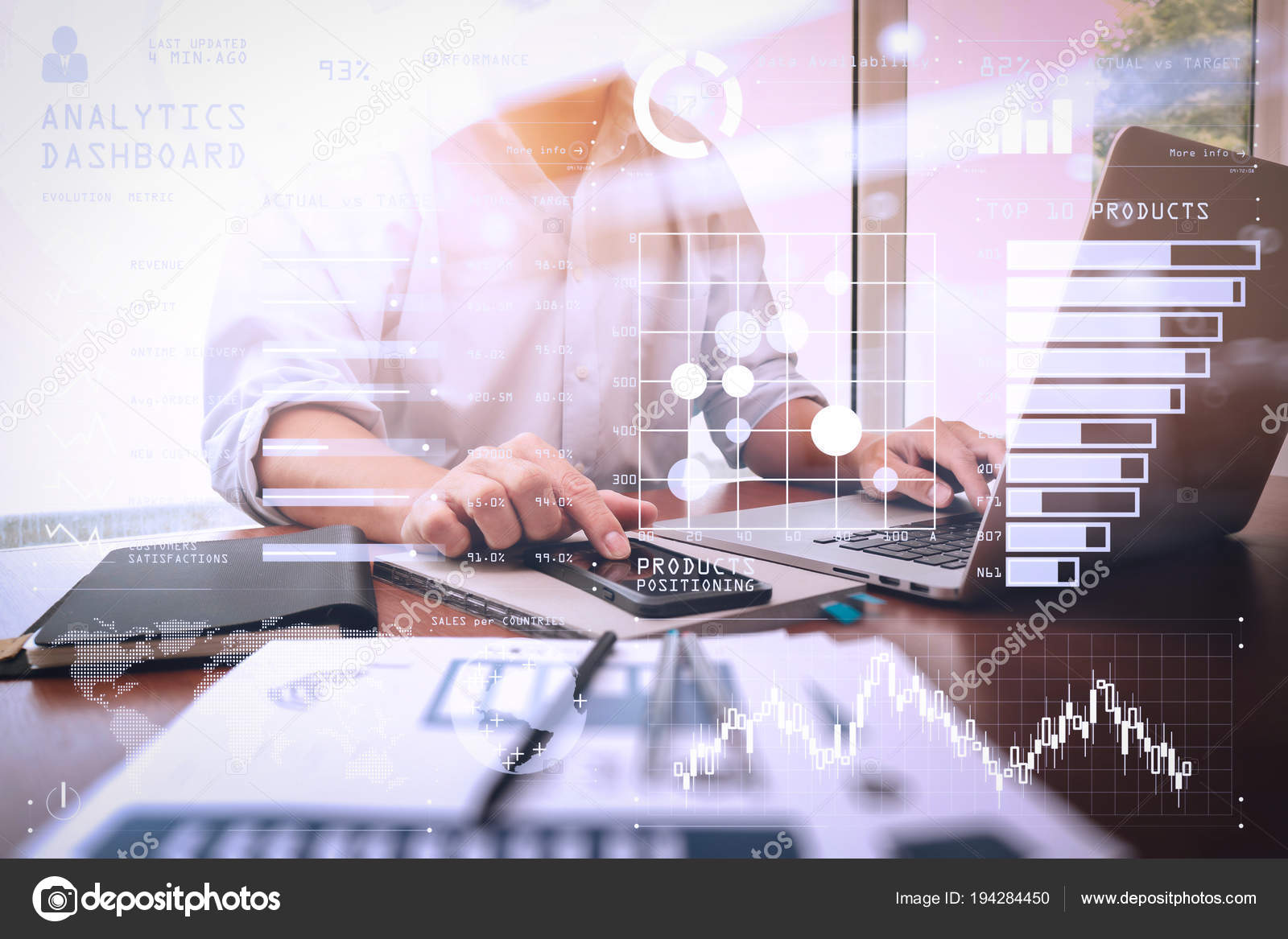 Business documents on office table with smart phone and digital Stock ...